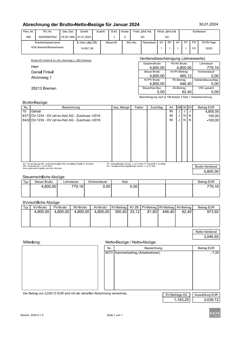 Abrechnung :: DATALINE Lohnabzug Handbuch