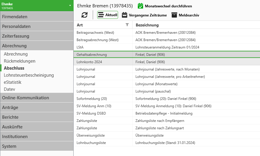 Abrechnung :: DATALINE Lohnabzug Handbuch