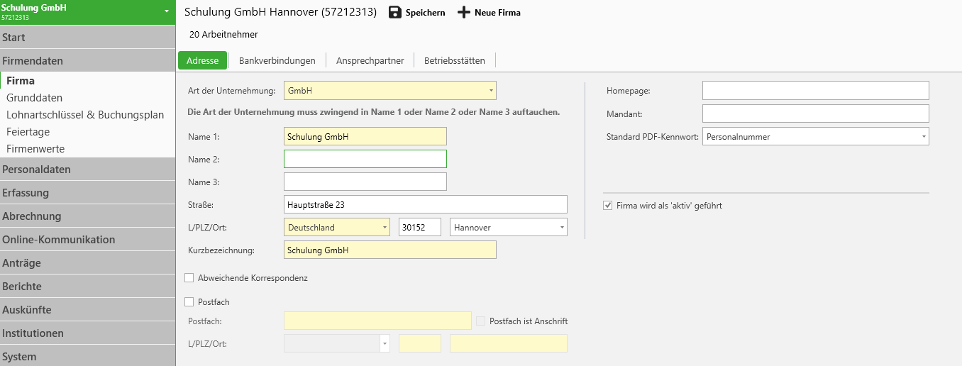 Anschrift :: DATALINE Lohnabzug Handbuch